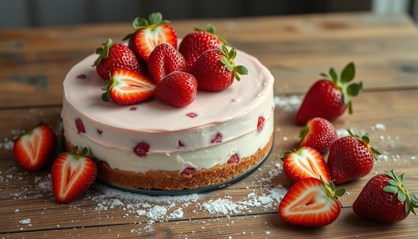 Easy Strawberries and Cream Cheesecake Recipe